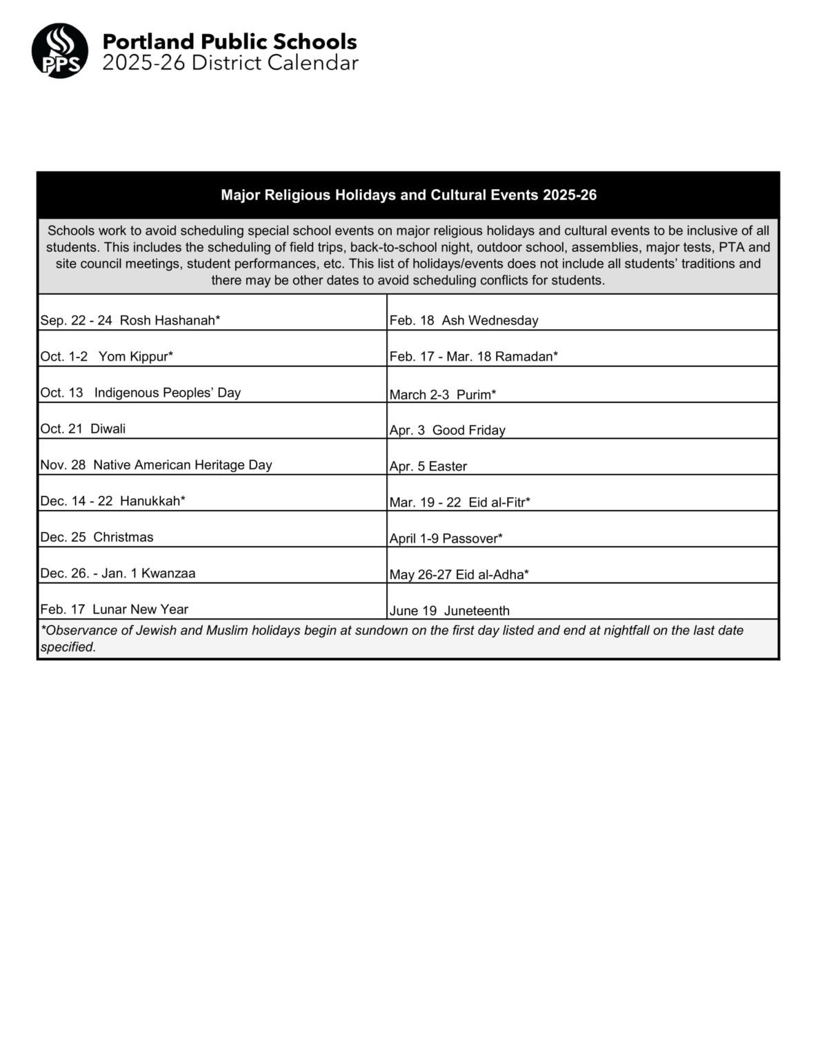 Portland Public Schools Calendar 20252026 Academic Dates