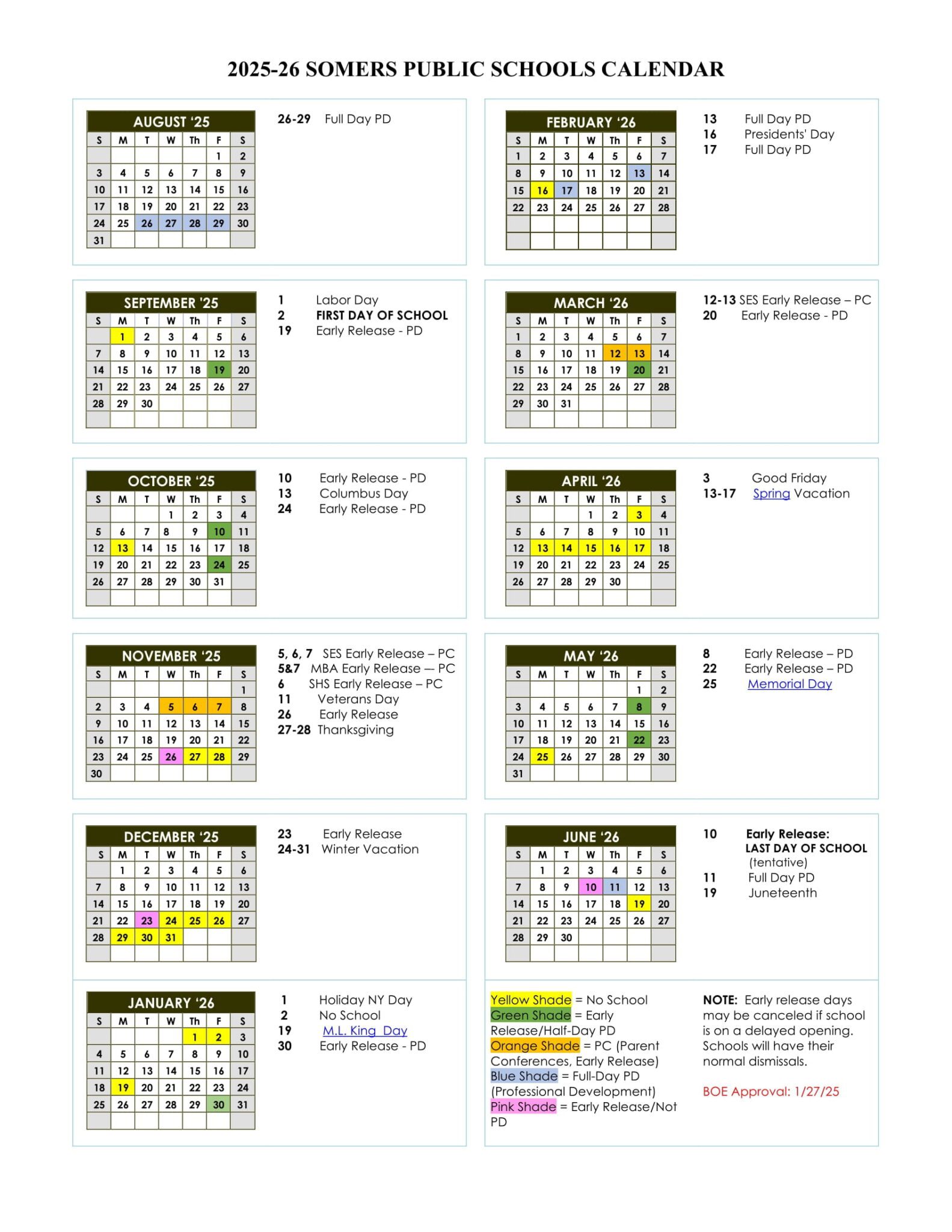 Somers Public Schools CT Calendar 25-26 Revised [pdf] - EduCounty