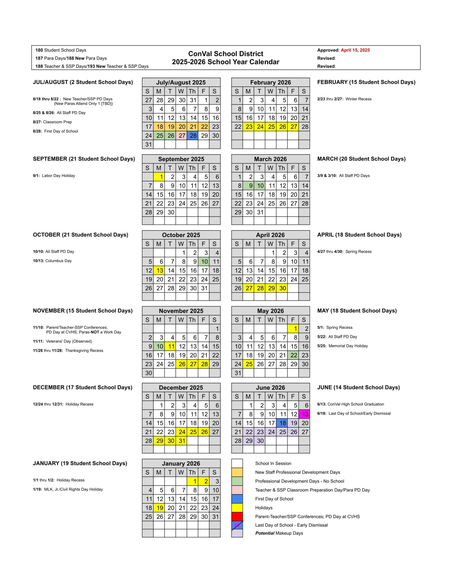ConVal School District NH Calendar 25-26 Revised [pdf] - EduCounty