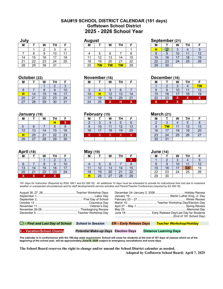 SAU#19 Goffstown School Calendar 25-26 Revised [pdf] - EduCounty