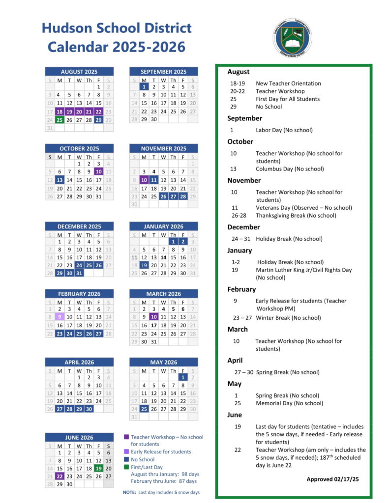 Hudson School District NH Calendar 25-26 Revised [pdf] - EduCounty