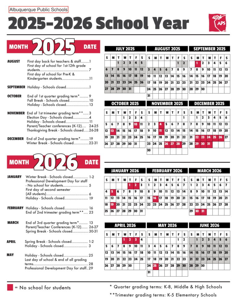 Albuquerque Public Schools NM Calendar 25-26 Revised [pdf] - EduCounty