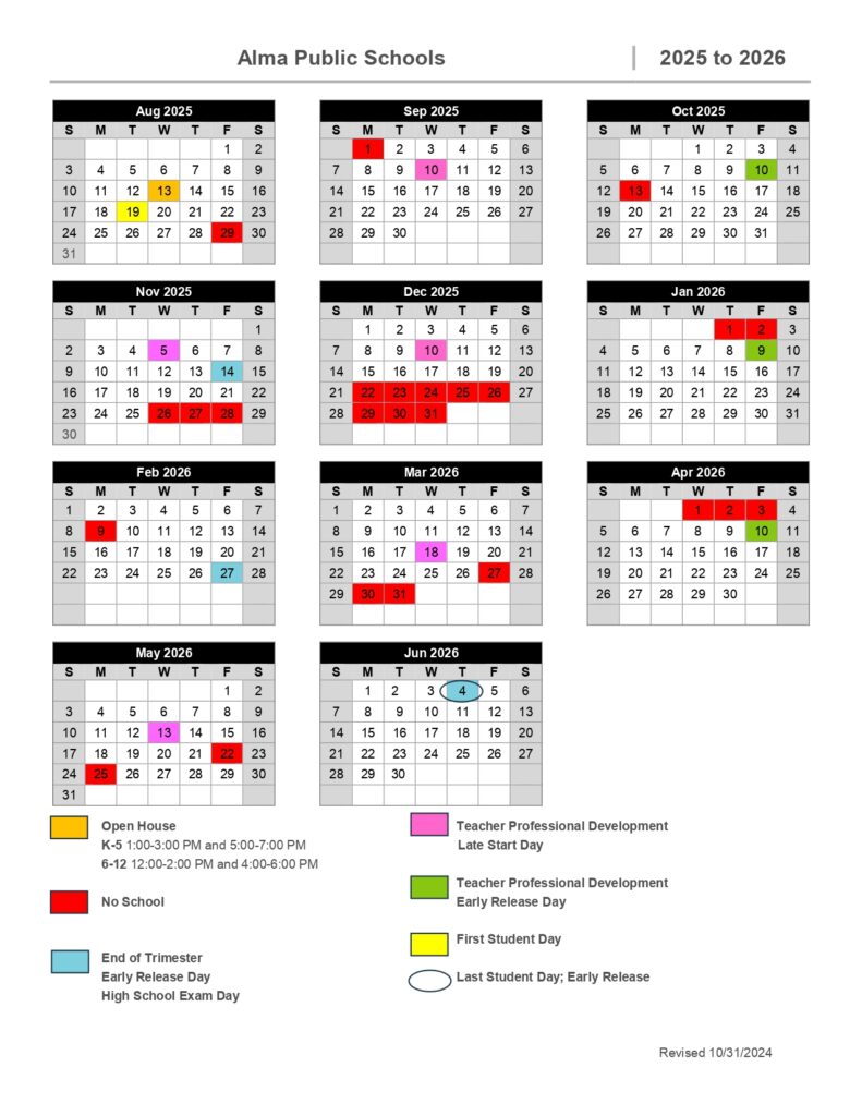 Alma Public Schools MI Calendar 25-26 Revised pdf - EduCounty
