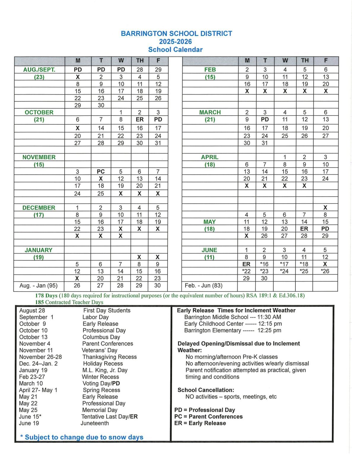 Barrington School District NH Calendar 25-26 Revised [pdf] - EduCounty