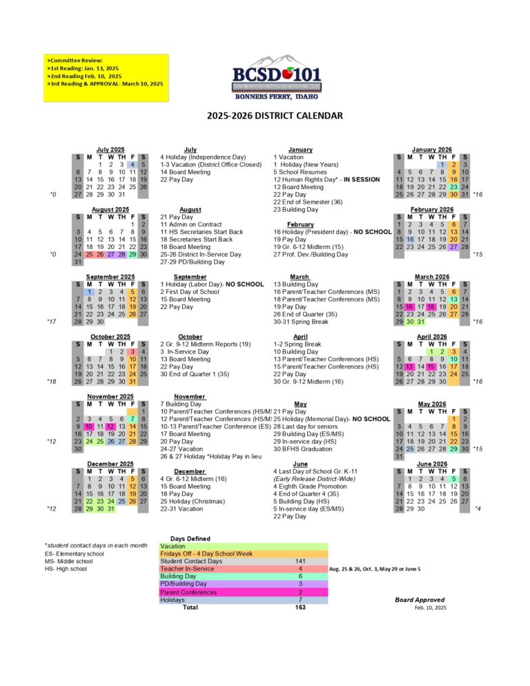 Boundary County School District 101 ID Calendar 25-26 Revised [pdf] - EduCounty