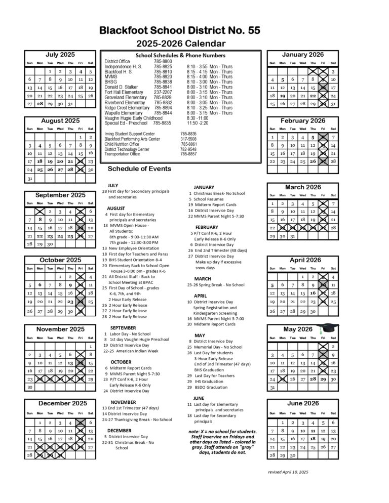 Blackfoot School District No. 55 Calendar 25-26 Revised [pdf] - EduCounty