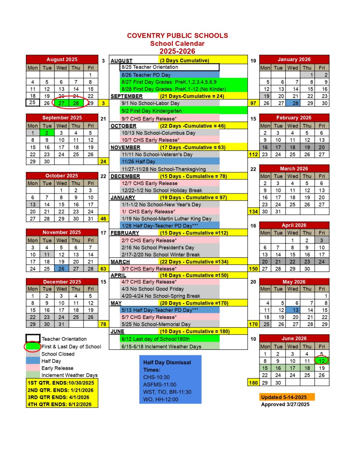 Coventry Public School District ri Calendar 25-26 Revised [pdf] - EduCounty