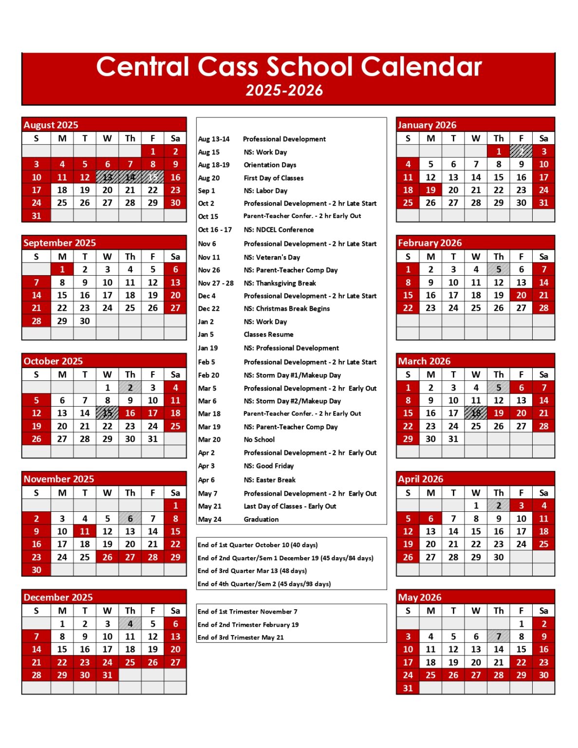 Central Cass School Calendar 25-26 Revised [pdf] - EduCounty