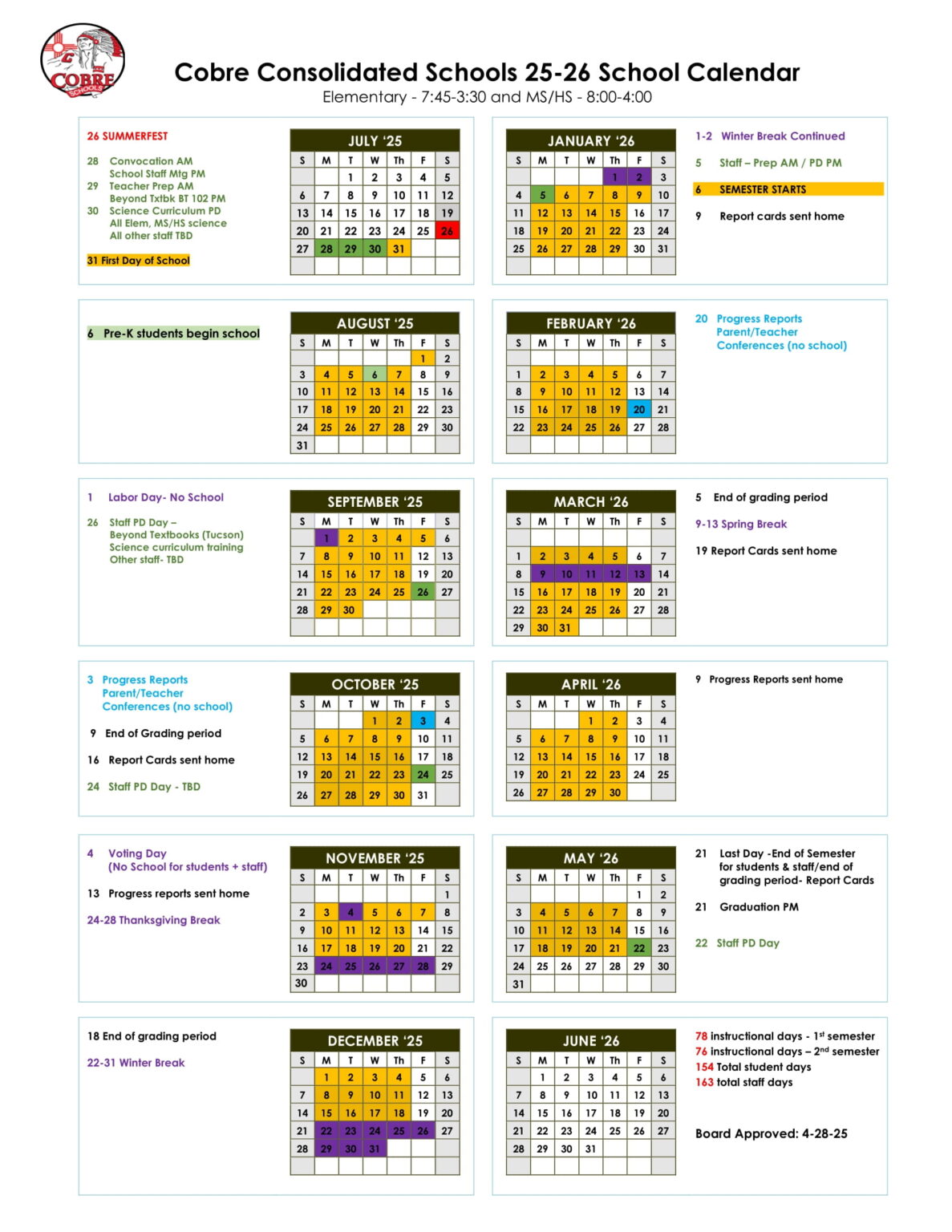 Cobre Consolidated School District Nm Calendar 25 26 Revised Pdf