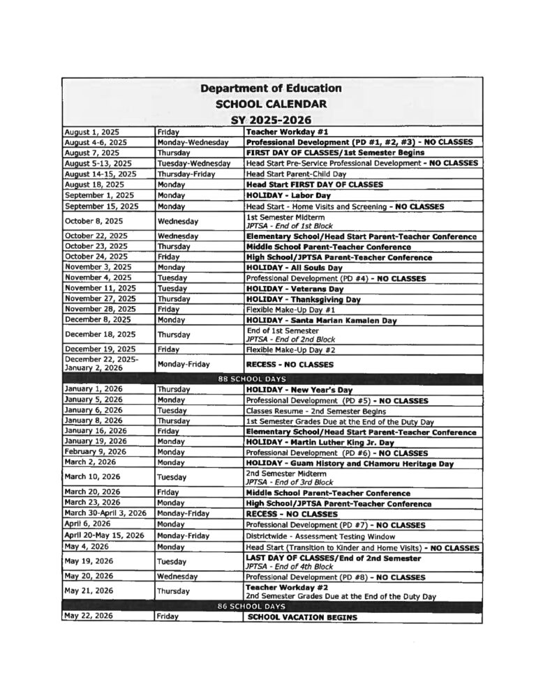 Guam Education Board GDOE Calendar 25-26 Revised [pdf] - EduCounty