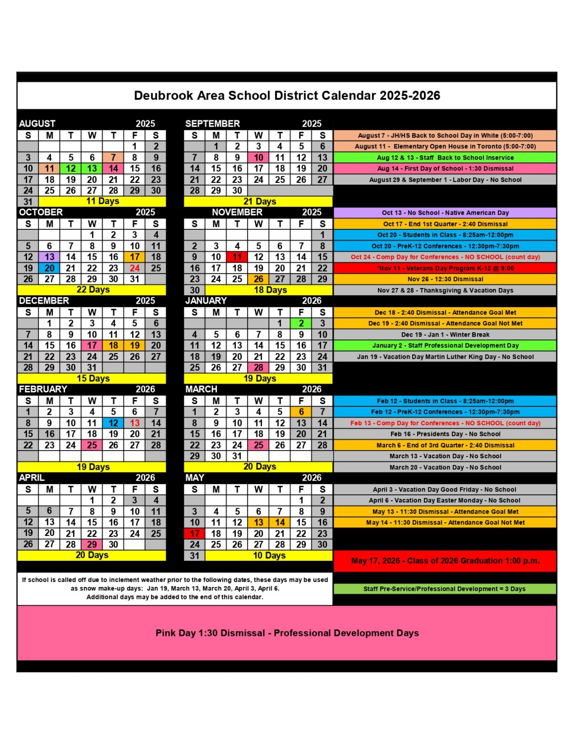 Deubrook Area School District SD Calendar 25-26 Revised [pdf] - EduCounty
