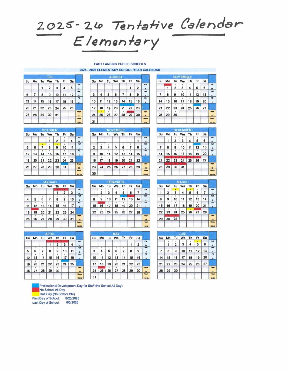 EAST LANSING PUBLIC SCHOOLS MI Calendar 25-26 Revised [pdf] - EduCounty