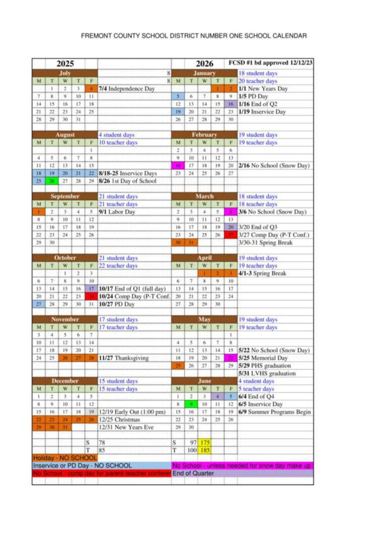 Fremont County School District #1 Calendar 25-26 Revised [pdf] - EduCounty