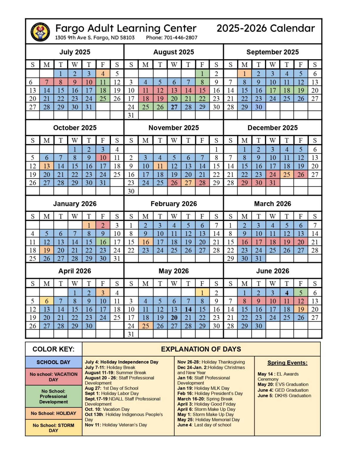 Fargo Public Schools ND Calendar 25-26 Revised [pdf] - EduCounty