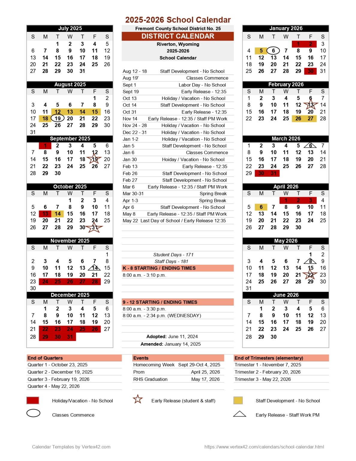 Fremont County School No. 25 Calendar 25-26 - EduCounty