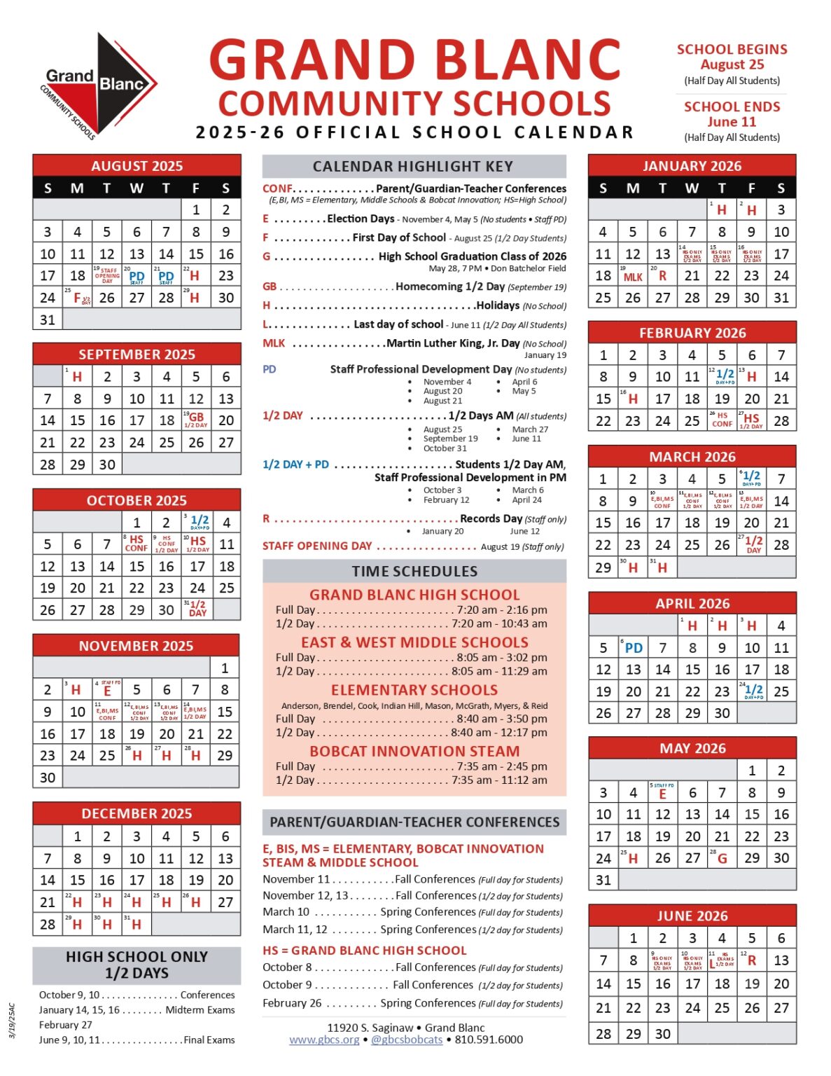 Grand Blanc Community School District Calendar 25-26 Revised [pdf ...