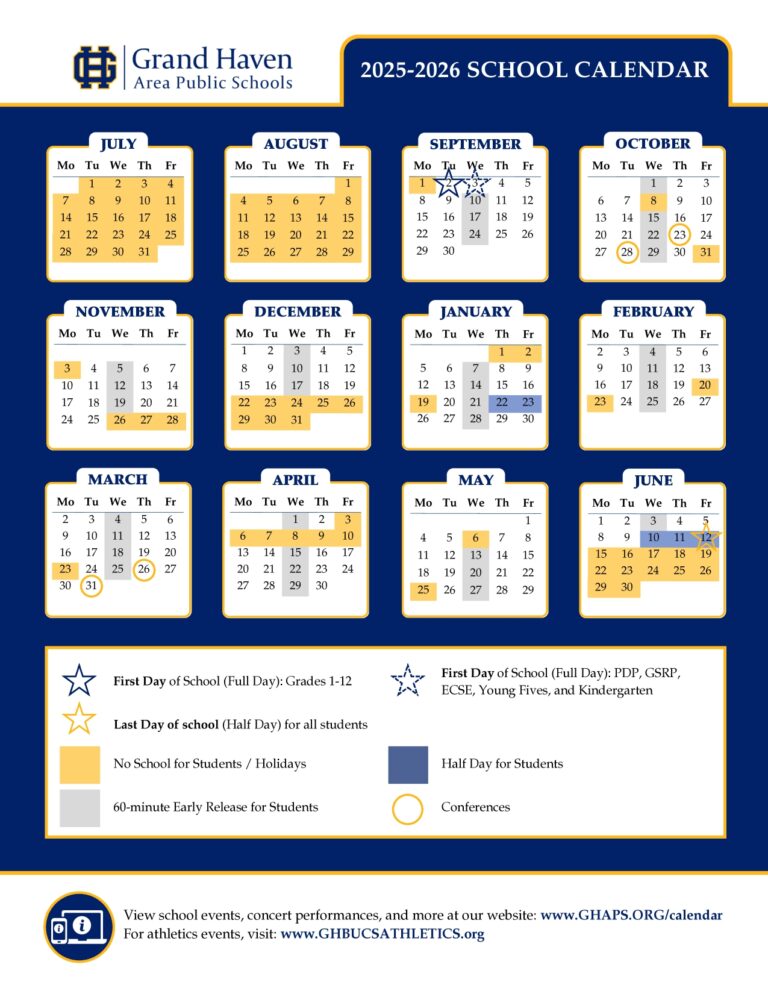 Grand Haven Area Public Schools MI Calendar 25-26 Revised pdf - EduCounty