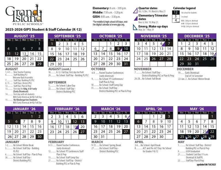 Grand Island Public Schools NE Calendar 25-26 Revised [pdf] - EduCounty