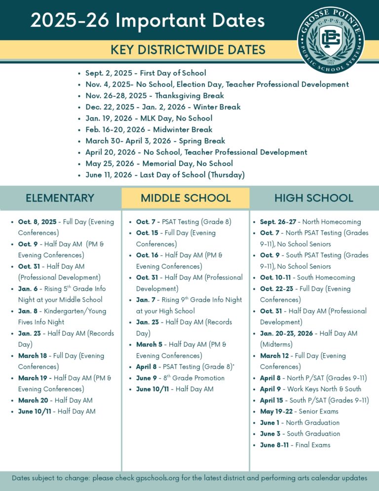 Grosse Pointe Public School System Calendar 25-26 Revised [pdf] - EduCounty
