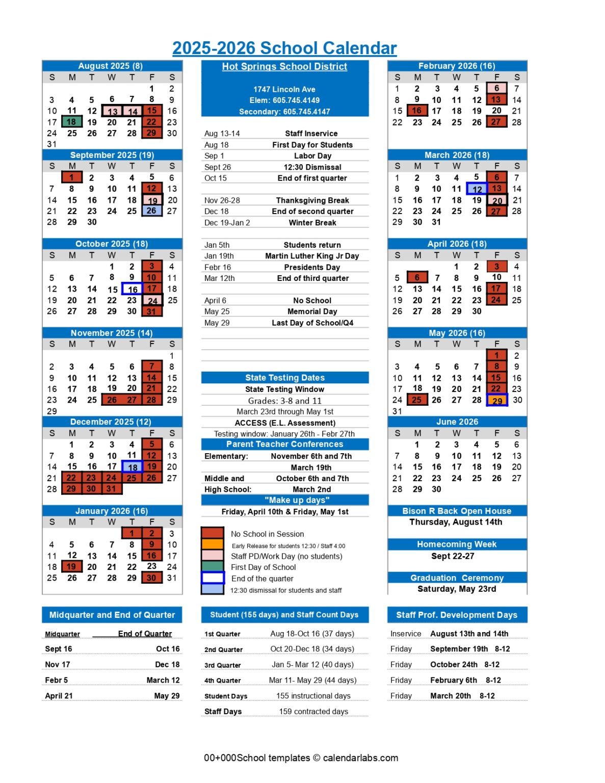 Hot Springs School District SD Calendar 25-26 Revised [pdf] - EduCounty