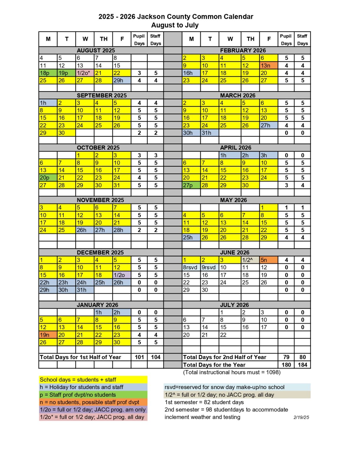 Jackson County ISD Calendar 25-26 Revised [pdf] - EduCounty
