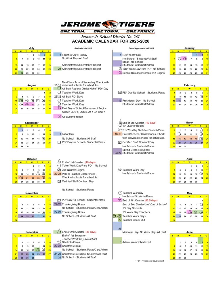 Jerome SD District 261 Calendar 25-26 Revised [pdf] - EduCounty