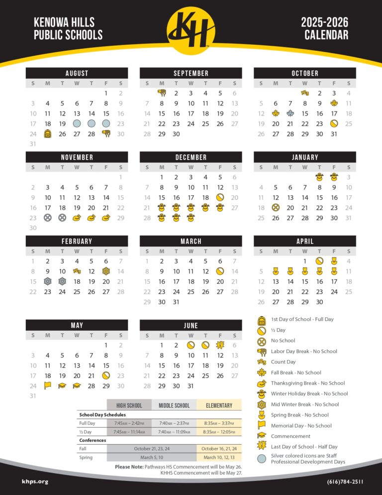 Kenowa Hills Public Schools MI Calendar 25-26 Revised [pdf] - EduCounty