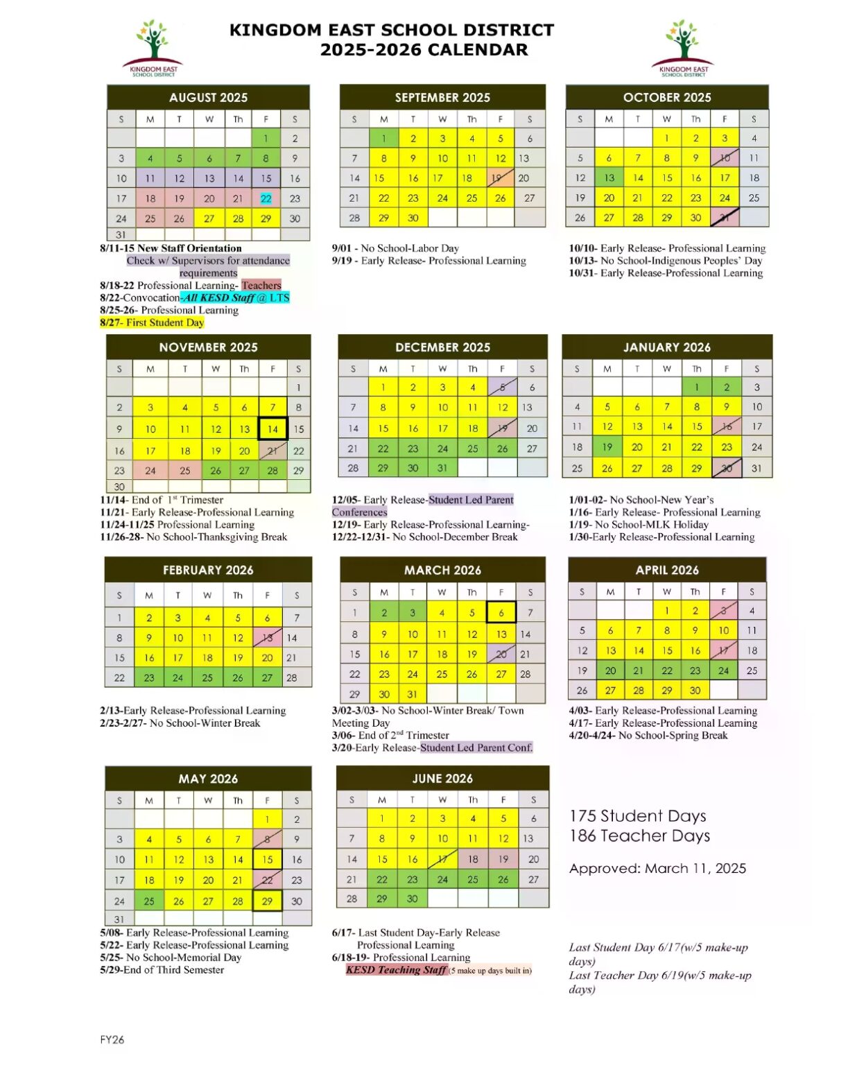 Kingdom East School District vt Calendar 25-26 Revised [pdf] - EduCounty
