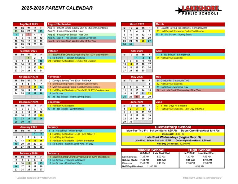 Lakeshore Public Schools MI Calendar 25-26 Revised [pdf] - EduCounty