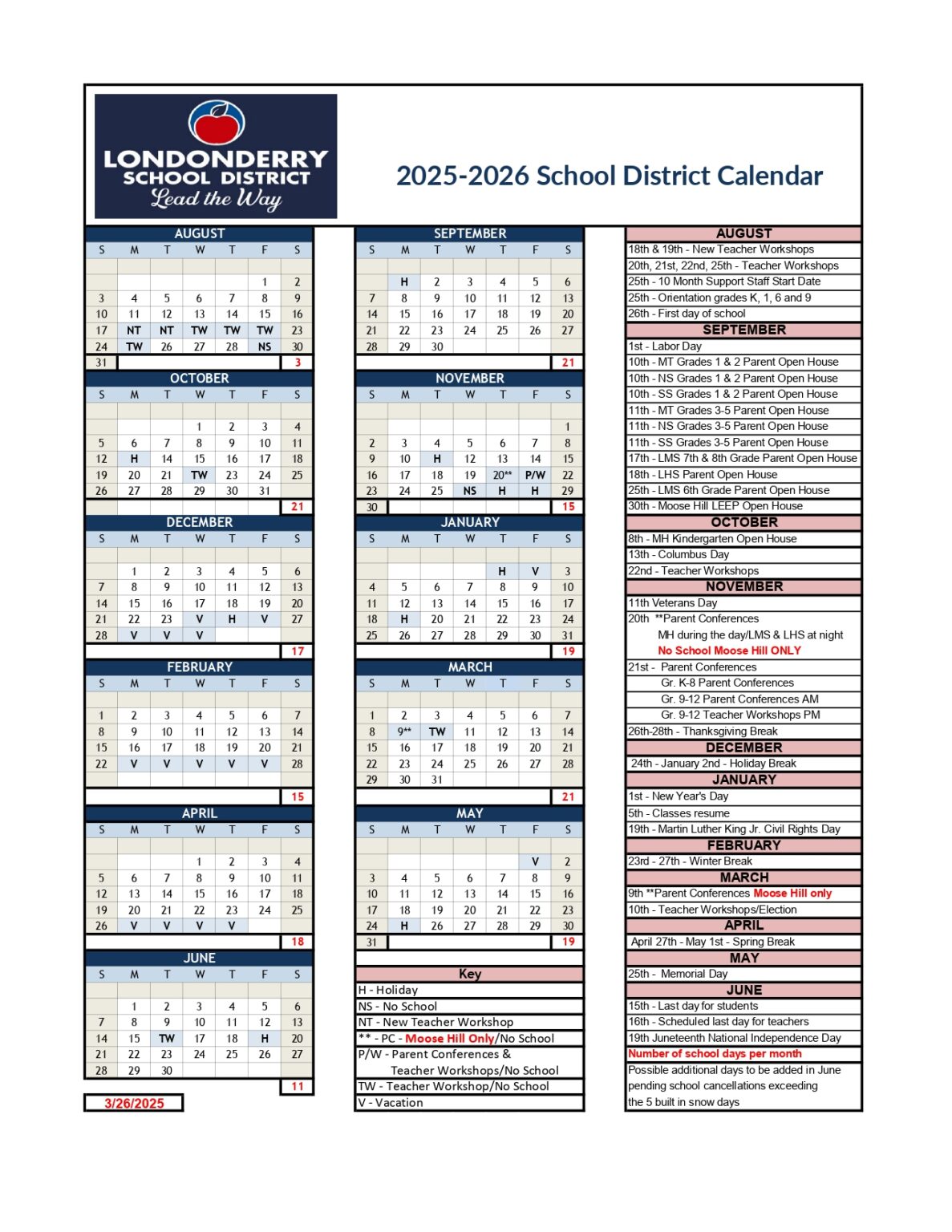 Londonderry School District NH Calendar 25-26 Revised [pdf] - EduCounty