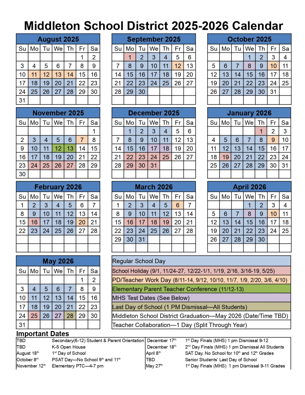 Middleton School District ID Calendar 25-26 Revised [pdf] - EduCounty