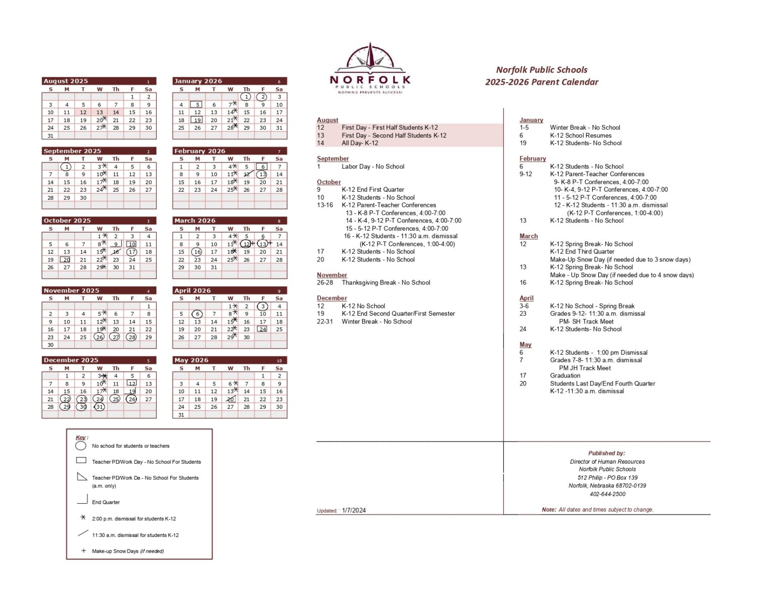 Norfolk Public School District NE Calendar 25-26 Revised [pdf] - EduCounty