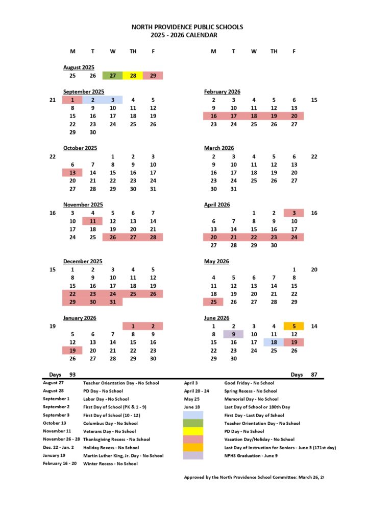 North Providence Public Schools ri Calendar 25-26 Revised [pdf] - EduCounty