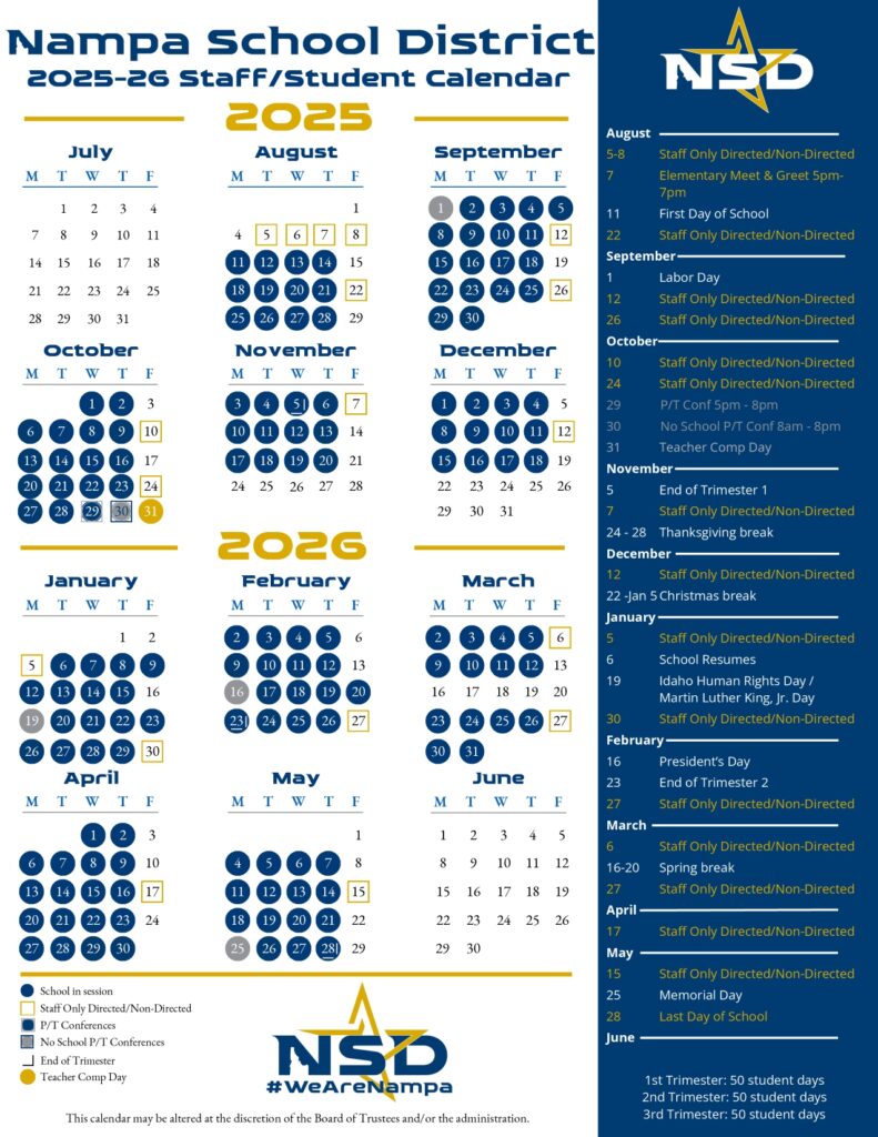 Nampa School District ID Calendar 25-26 Revised [pdf] - EduCounty