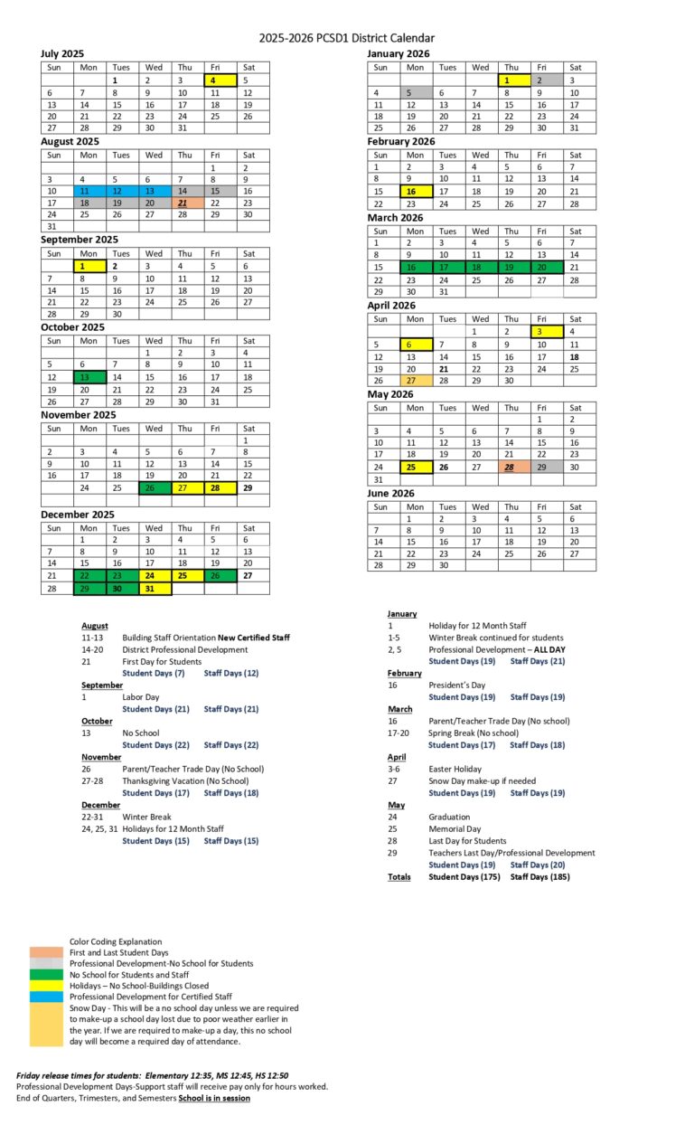 Park County School District PCSD Calendar 25-26 Revised [pdf] - EduCounty