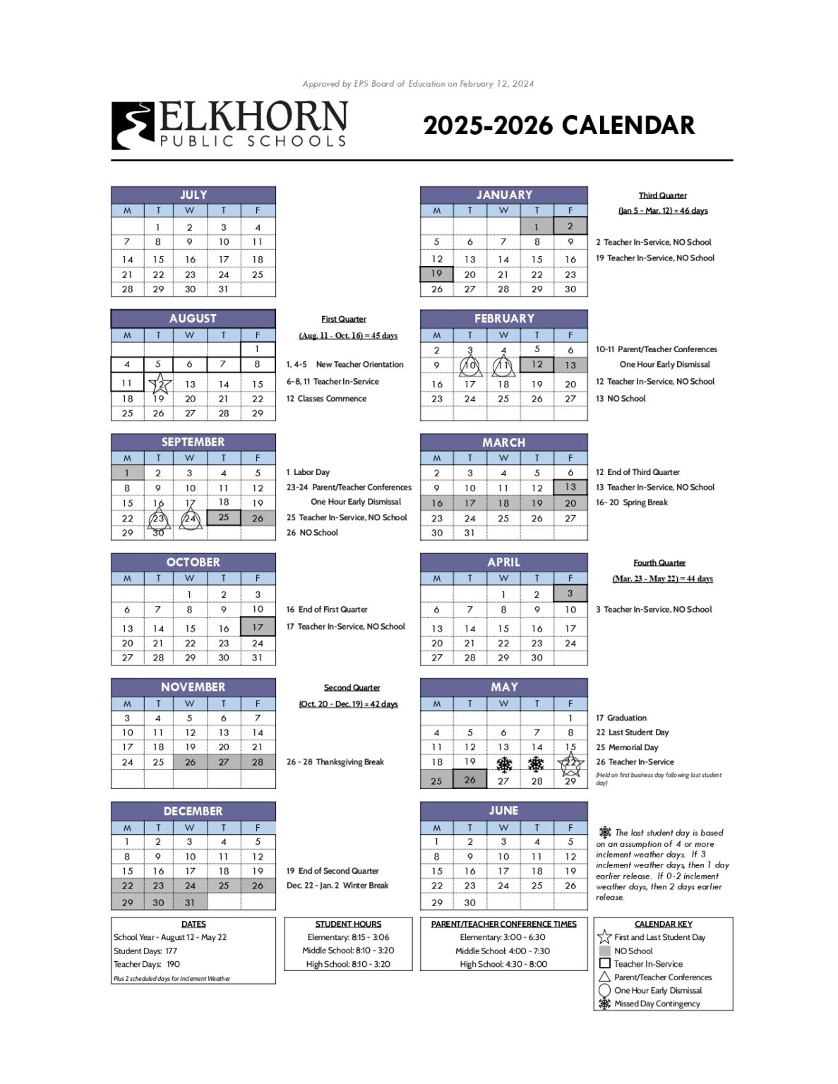 Elkhorn Public Schools NE Calendar 25-26 Revised [pdf] - EduCounty