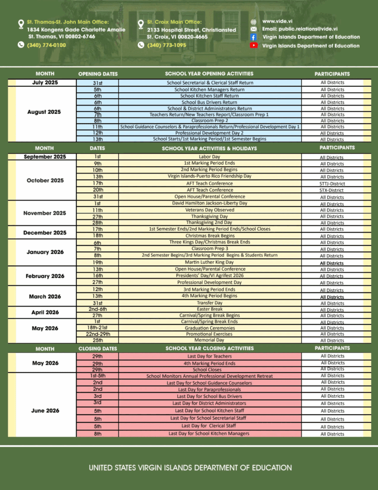 USVI U.S Virgin Islands Calendar 25-26 Revised [pdf] - EduCounty