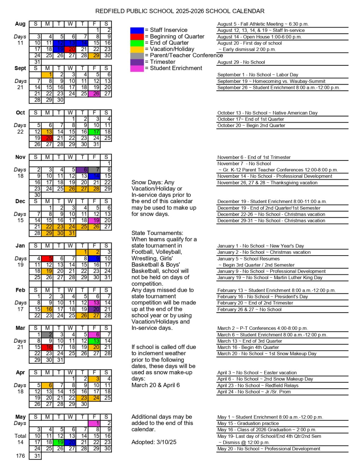 Redfield Public School SD Calendar 25-26 Revised [pdf] - EduCounty