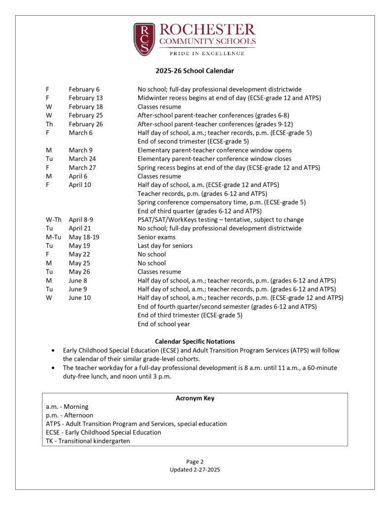 Rochester Community School District Calendar 25-26 Revised [pdf ...