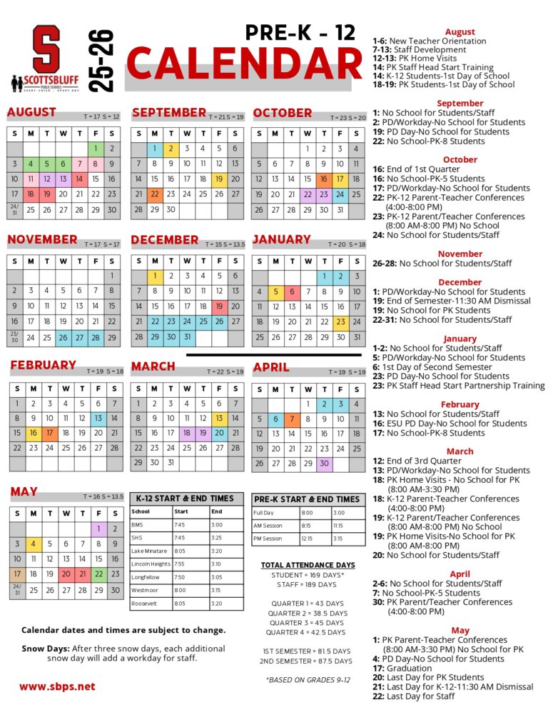 Scottsbluff Public Schools NE Calendar 25-26 Revised [pdf] - EduCounty