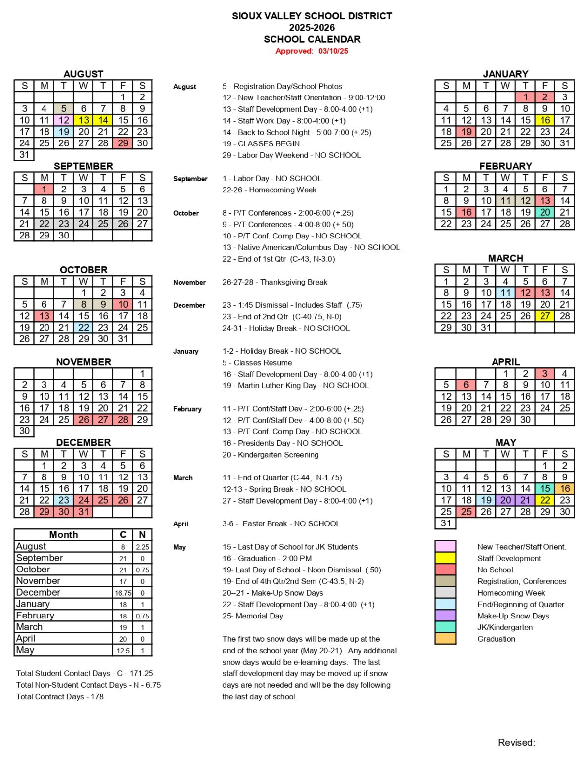 Sioux Valley School District SD Calendar 25-26 Revised [pdf] - EduCounty