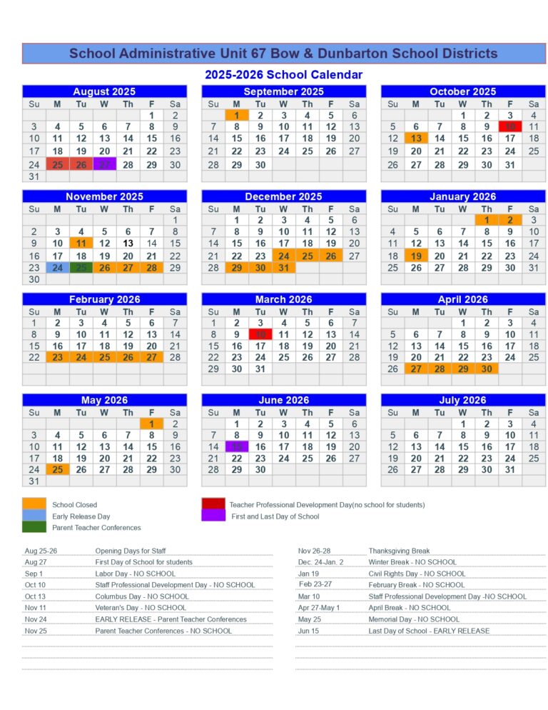 SAU67 Bow Dunbarton School Districts Calendar 25-26 Revised [pdf ...