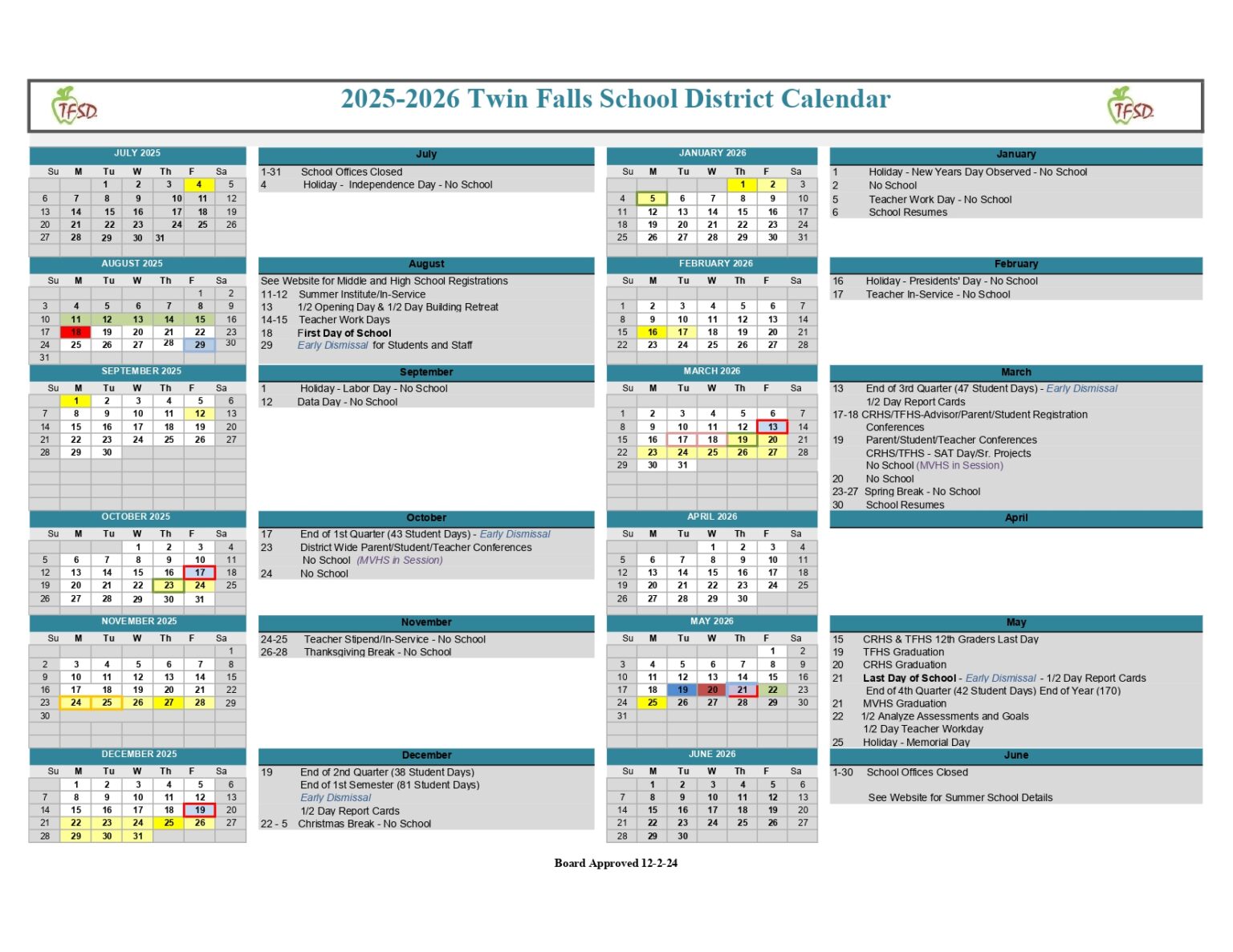 Twin Falls School District ID calendar 25-26 Revised - EduCounty