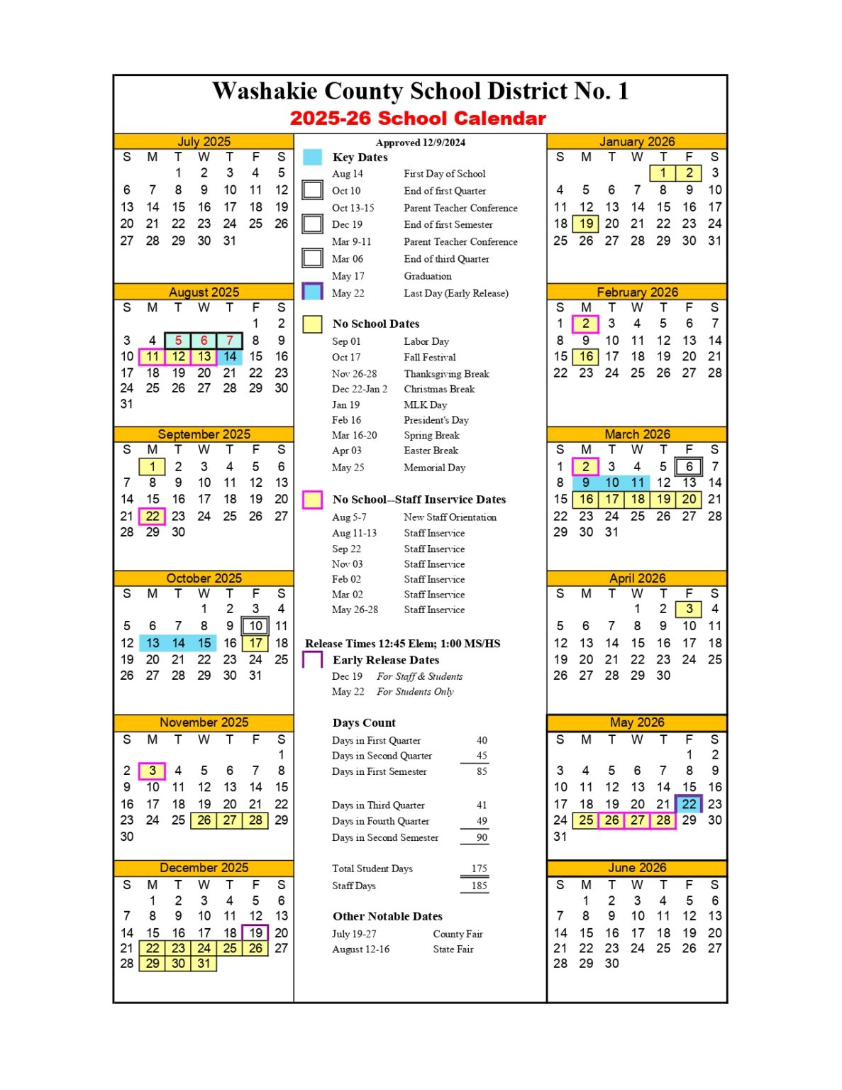 Washakie County School District #1 Calendar 25-26 Revised [pdf] - EduCounty