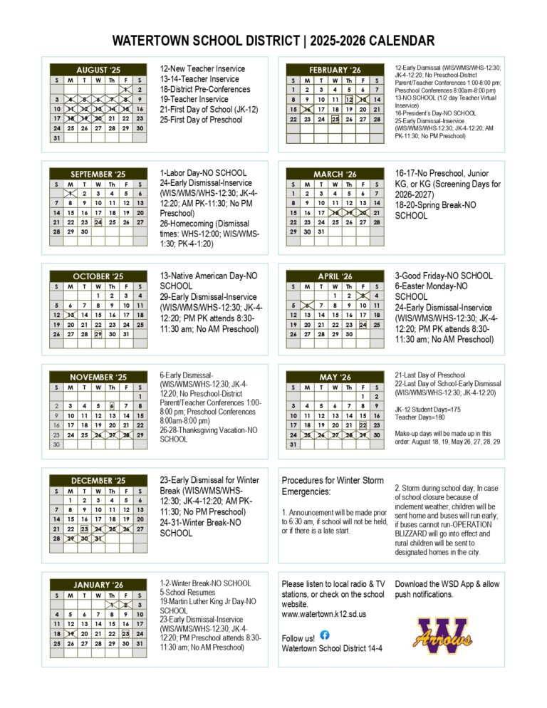 Watertown School District SD Calendar 25-26 Revised [pdf] - EduCounty
