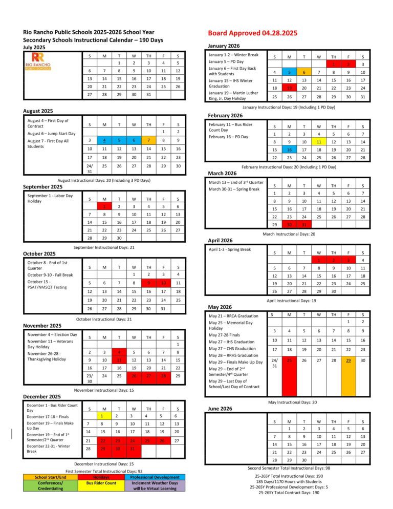 Rio Rancho Public Schools RRPS Calendar 25-26 Revised [pdf] - EduCounty