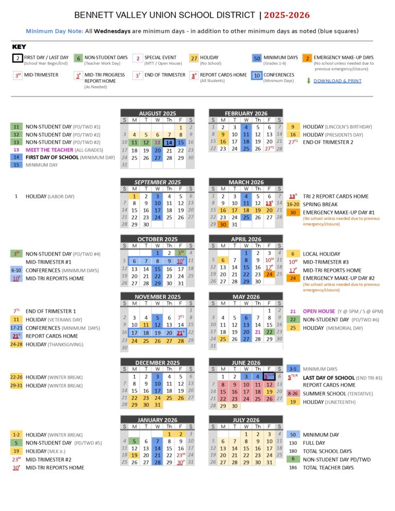 Bennett Valley School District Calendar 25-26 Revised pdf - EduCounty