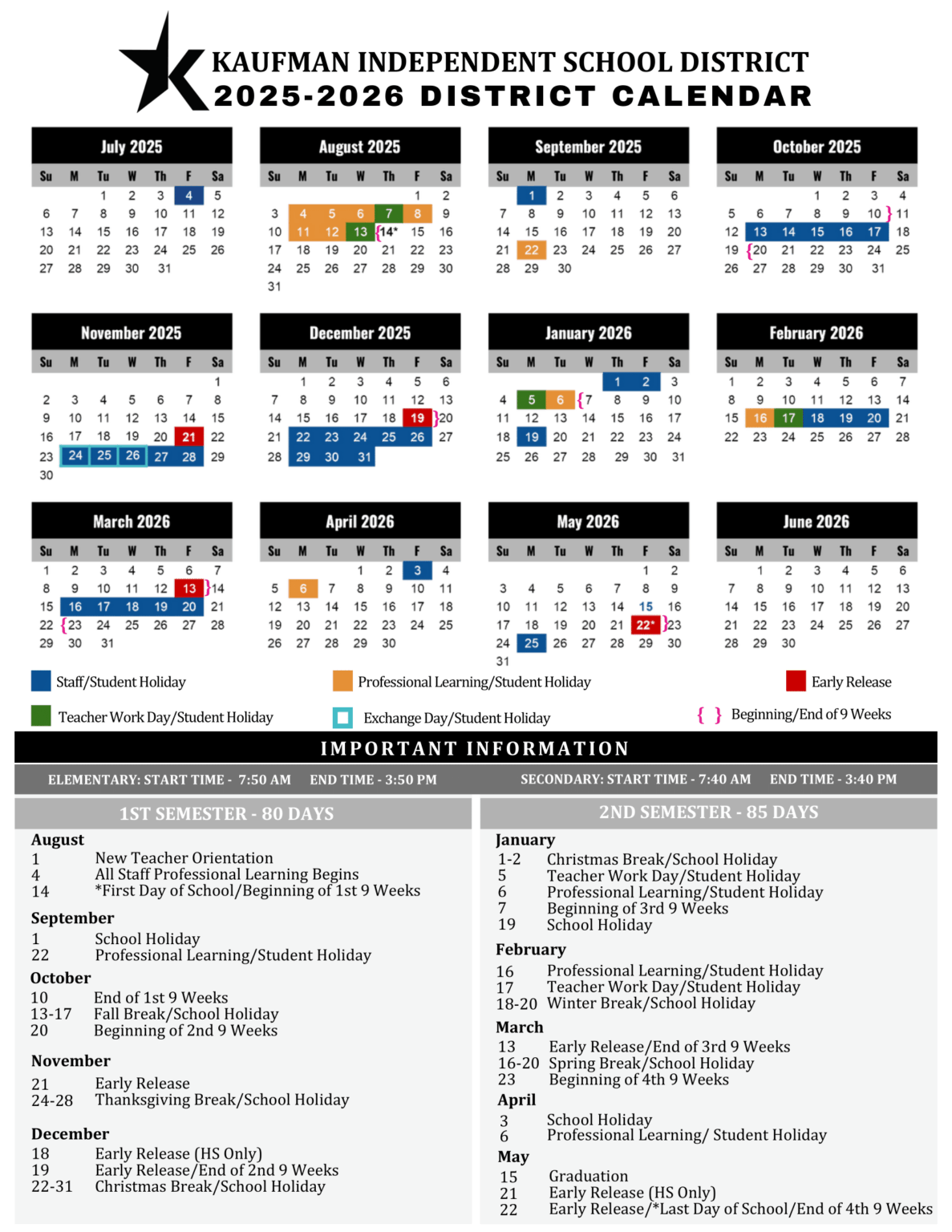 Kaufman ISD Calendar 25-26 Revised pdf - EduCounty