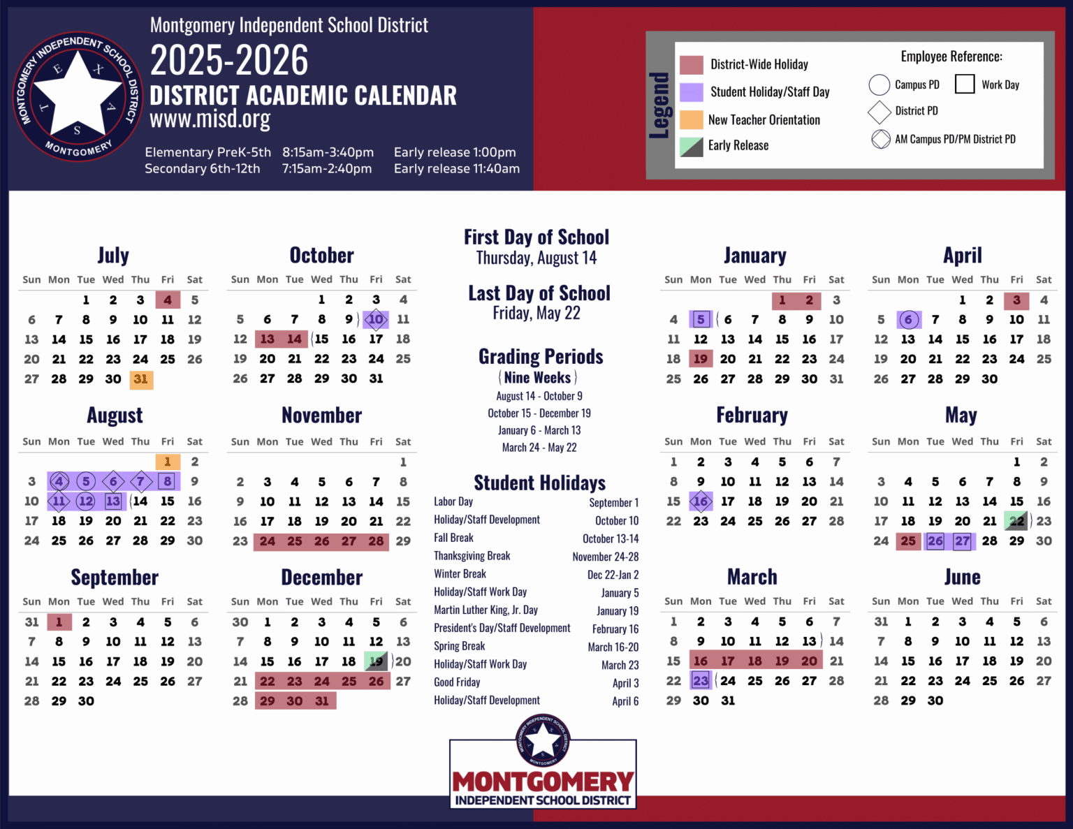 Montgomery ISD Calendar 25-26 Revised pdf - EduCounty