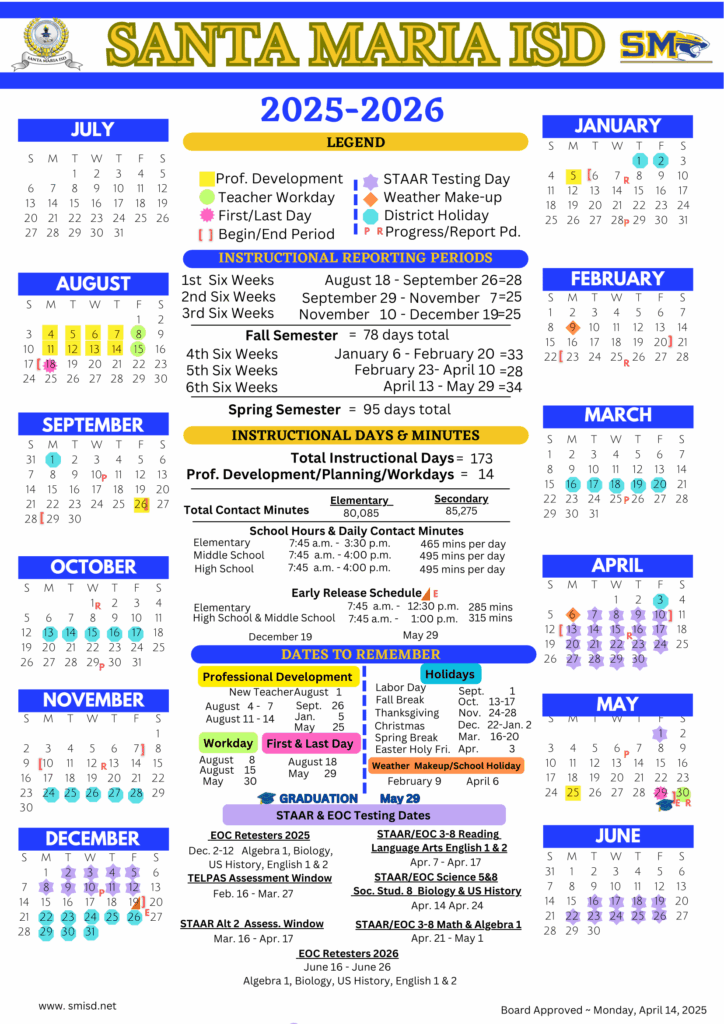 SANTA MARIA ISD Calendar 25-26 Revised pdf - EduCounty